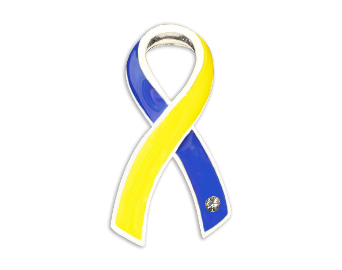 Bulk Blue & Yellow Ribbon Pins for Down Syndrome and Ukraine Support ...