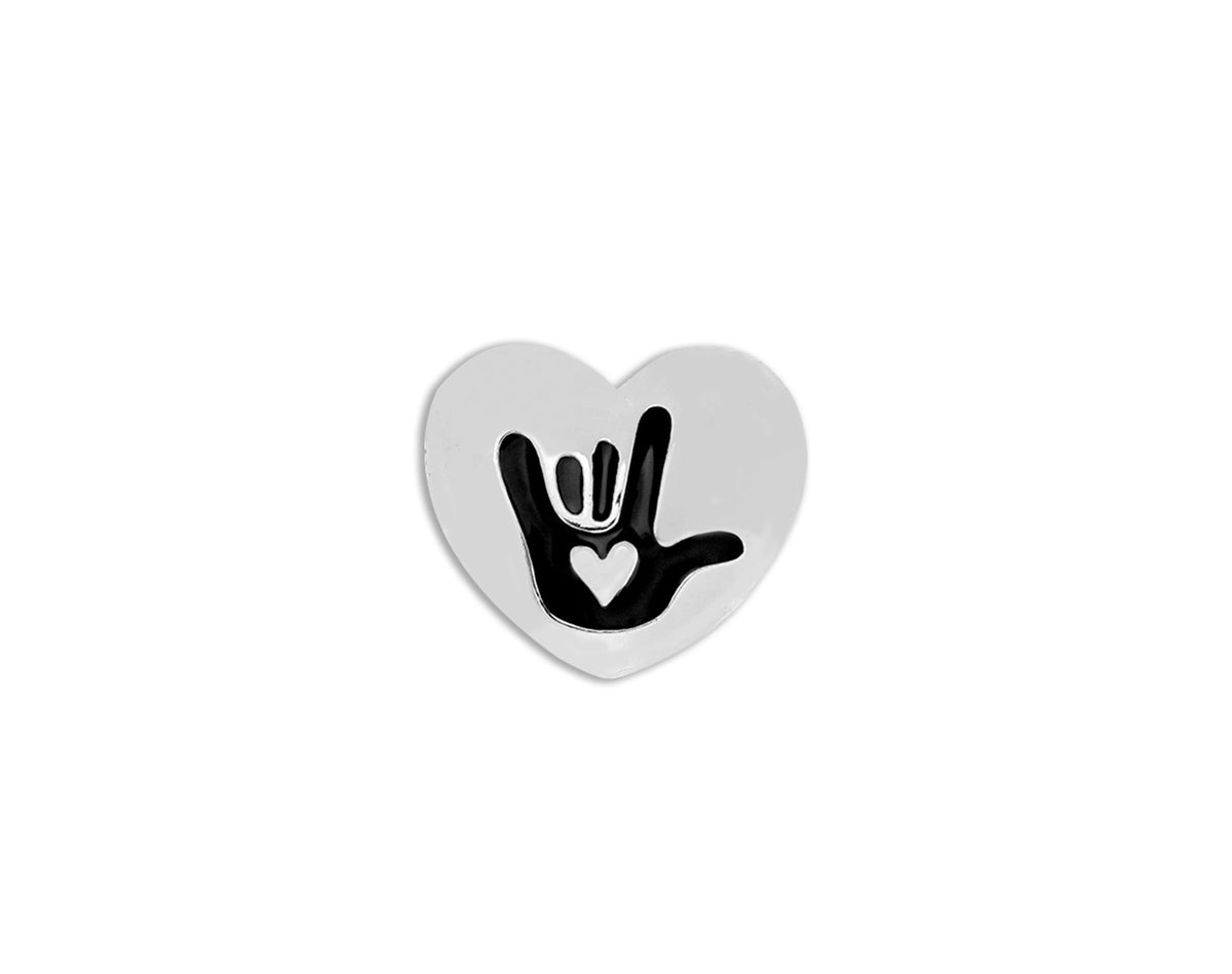 Bulk Deaf Awareness Pins, Silver Heart Awareness Pins for Deaf ...