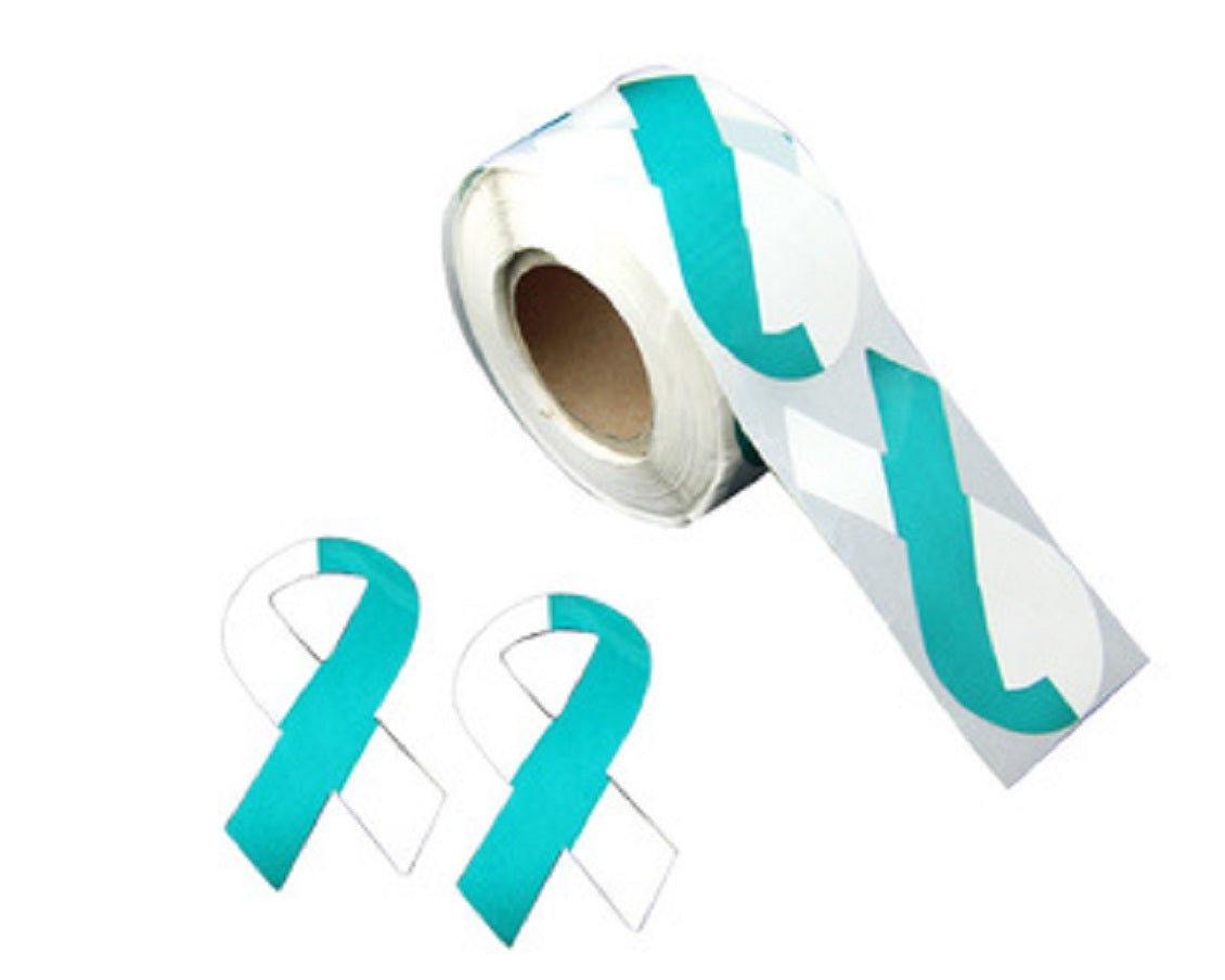 Teal & White Ribbon Stickers & Decals for Cervical Cancer Awareness ...