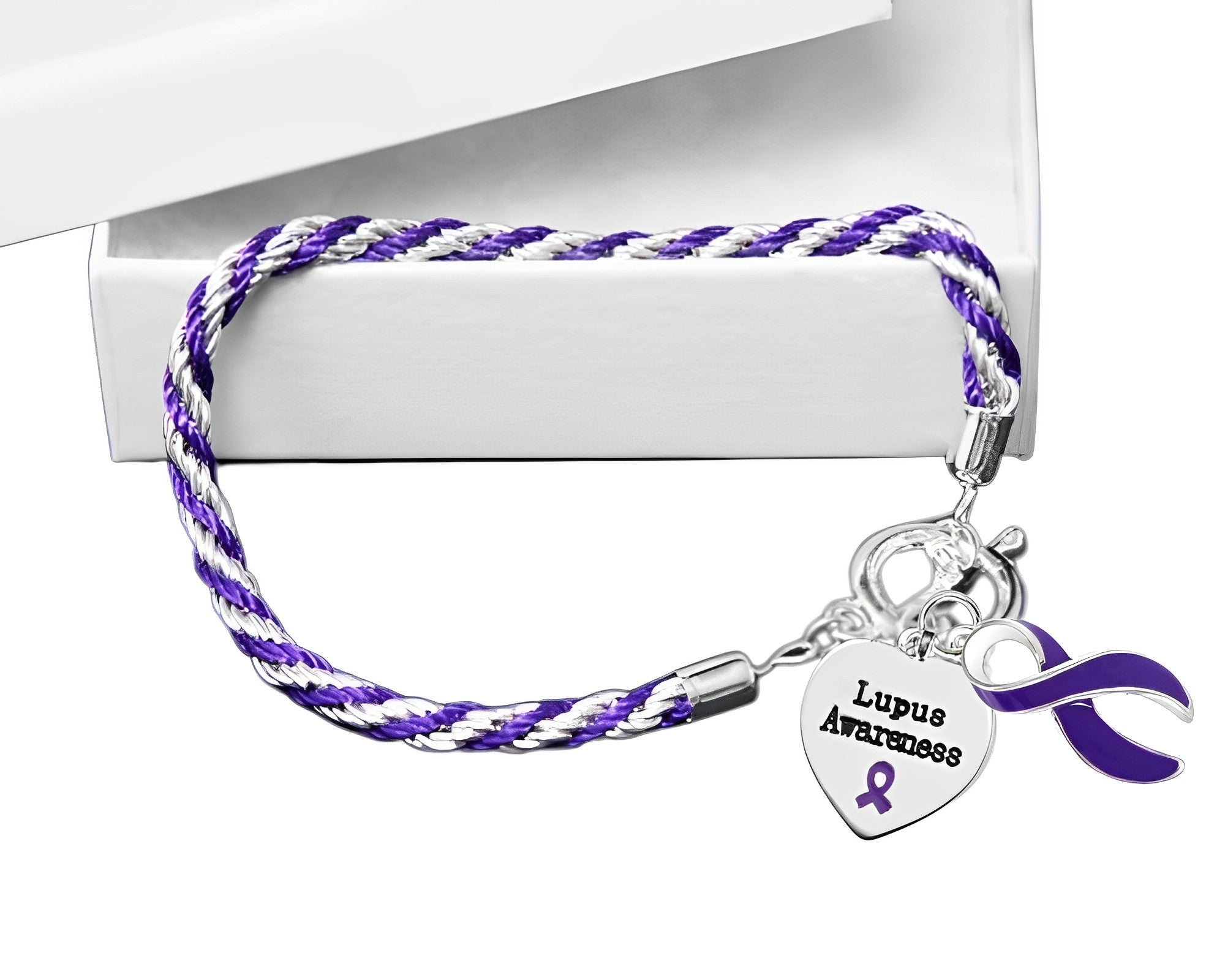 Bulk Purple Ribbon Lupus Awareness Rope Bracelets, Lupus Ribbon Jewelry - The Awareness Company
