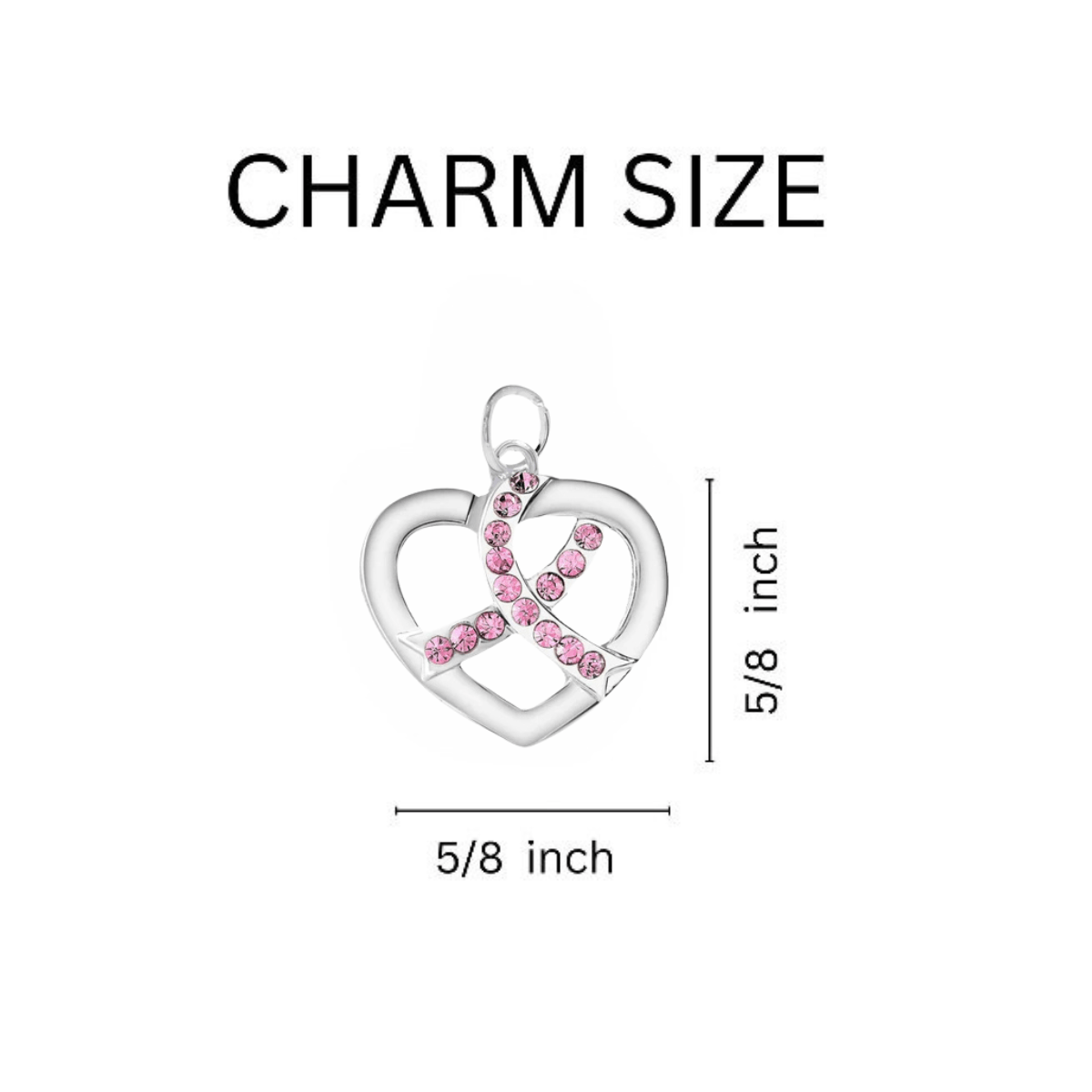 Bulk Crystal Pink Ribbon Heart Charm Silver Partial Beaded Bracelets ...