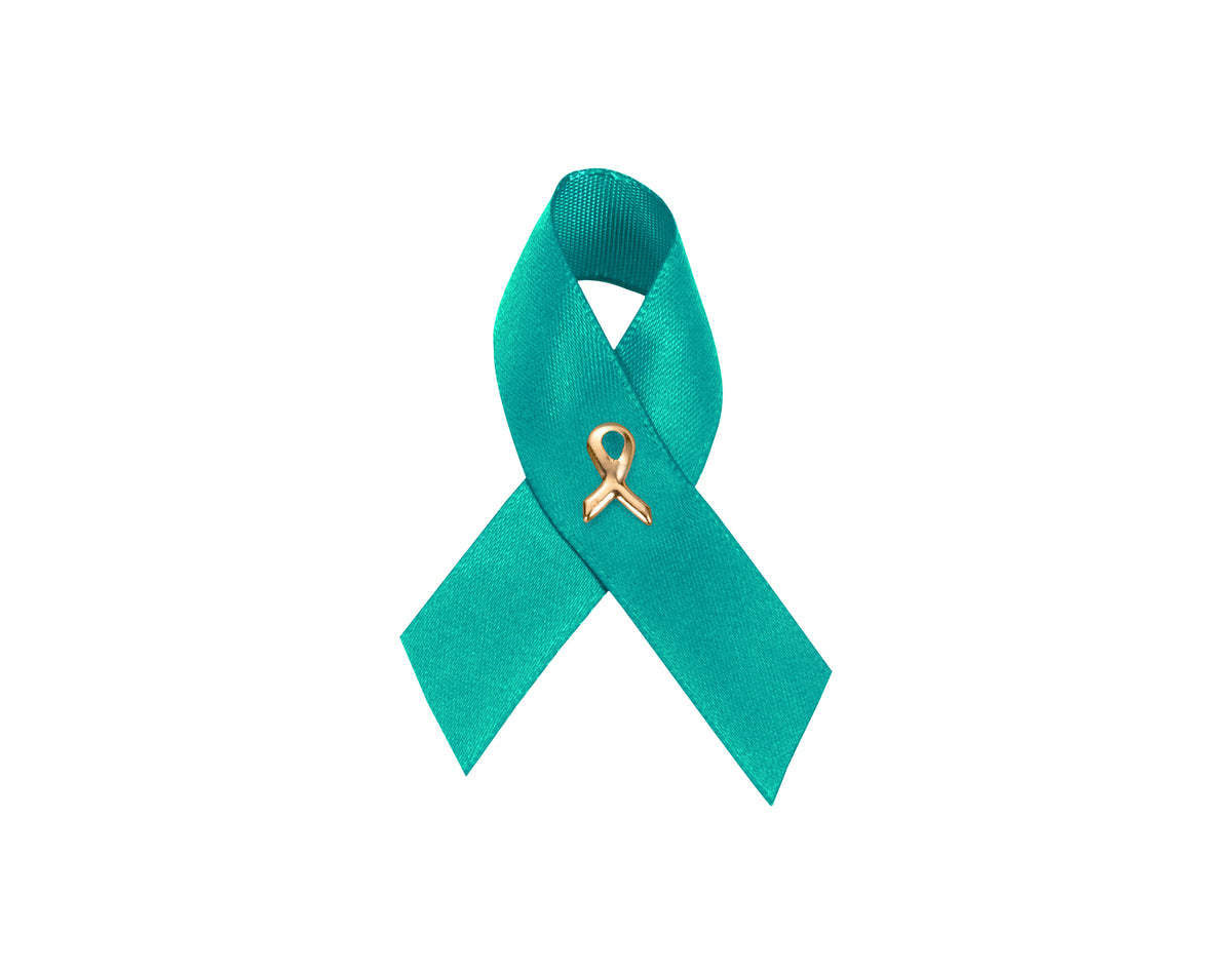 Bulk Satin Teal Ribbon Awareness Pins for Ovarian Cancer, PTSD, Rape ...