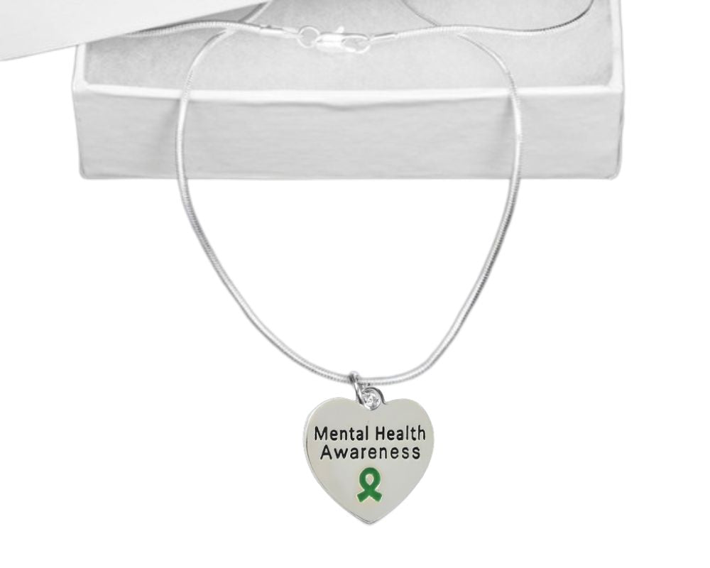 Bulk Heart Shaped Charm Mental Health Necklaces - The Awareness Company